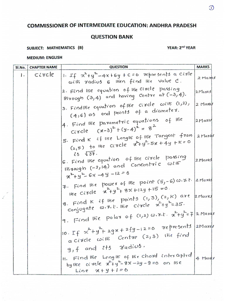 Chaduvu_12_Sr Inter Maths IIB Question Bank EM (1) | PDF