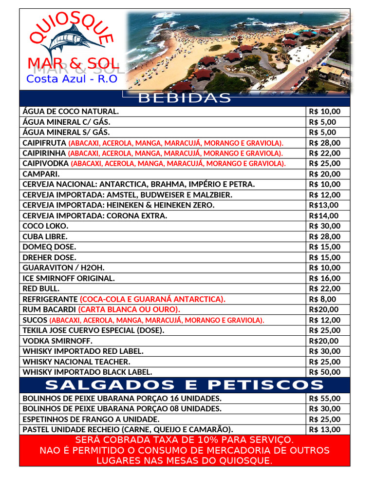 Cardápio Quiosque 2024 2025. | PDF | Culinária | Culinária ocidental