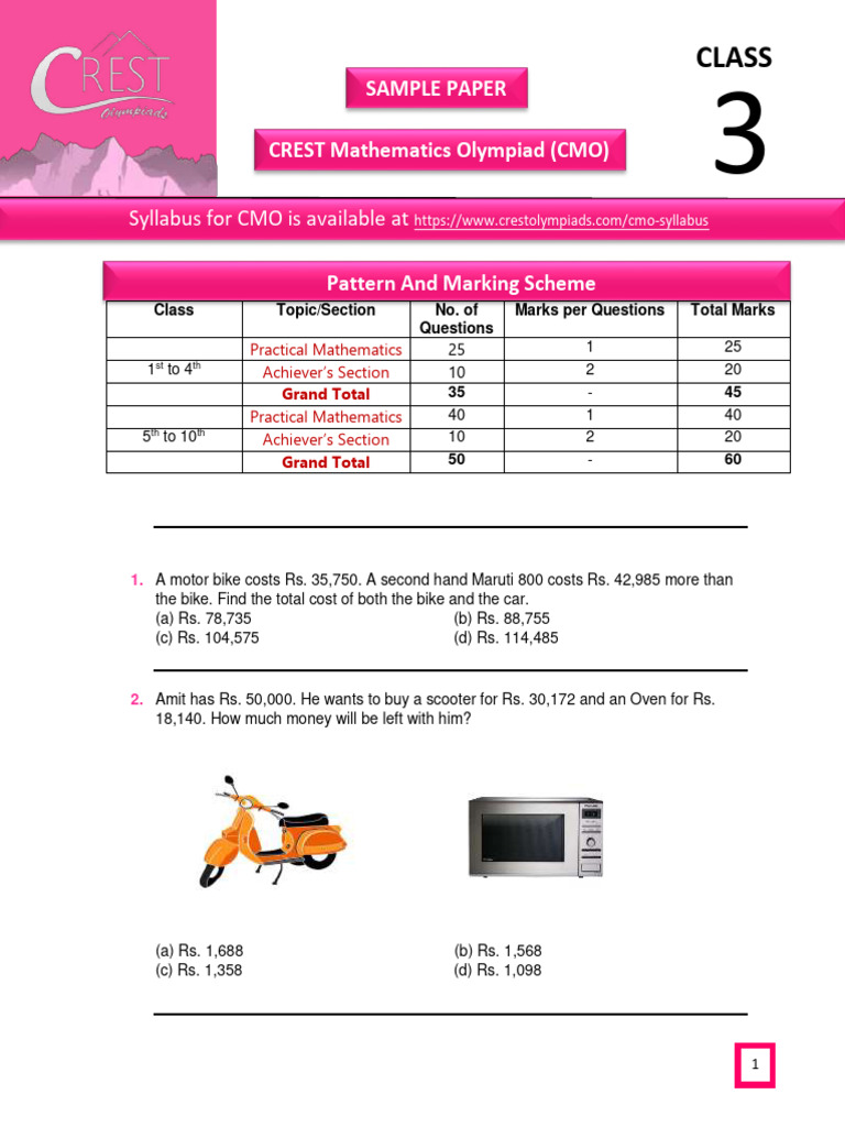 CMO Sample-Paper Class-3 | PDF