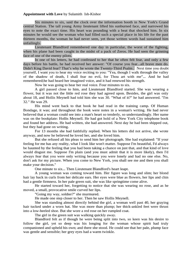 Appointment with Love: A Moral Test | PDF | Narrative | Beauty