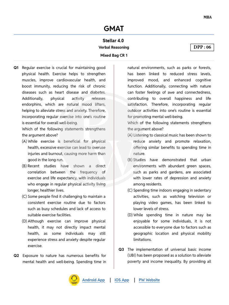 Critical Reasoning 06 - DPP 06 GMAT Stellar 4.0 | PDF | Obesity | Problem Gambling