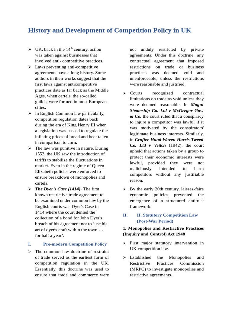UK Competition Policy: A Historical Overview | PDF | Competition Law ...
