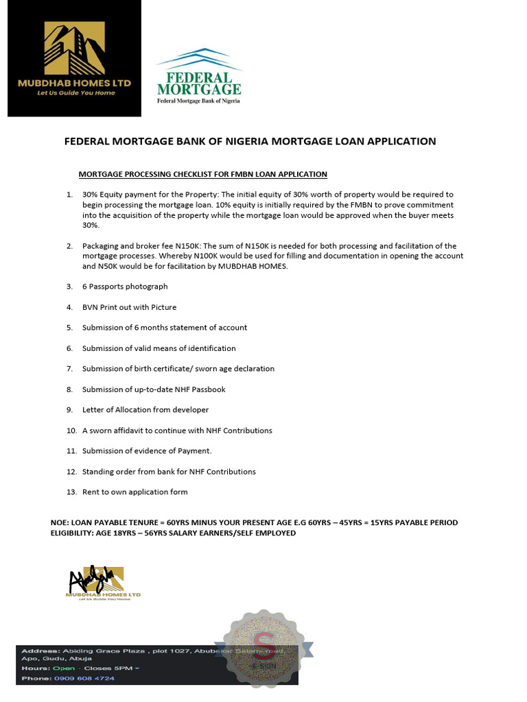 FMBN Mortgage Loan Application Guide | PDF