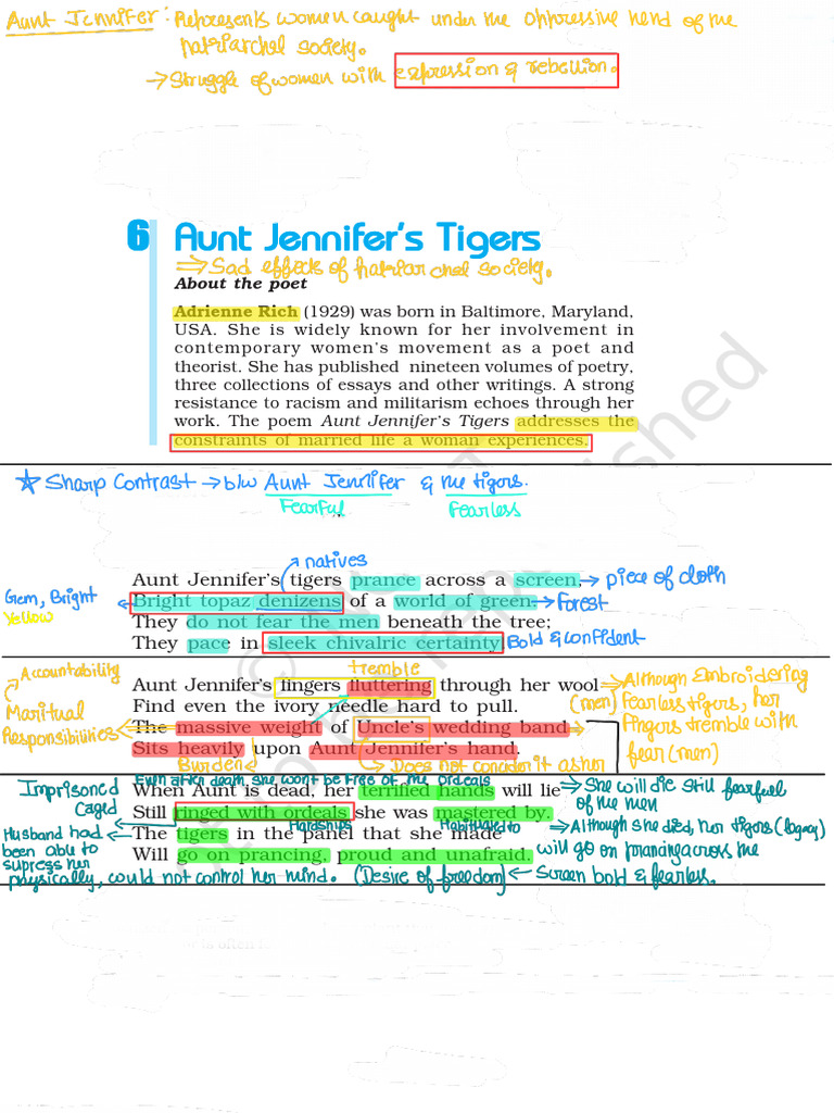 Analysis of Aunt Jennifer's Tigers | PDF | Poetry