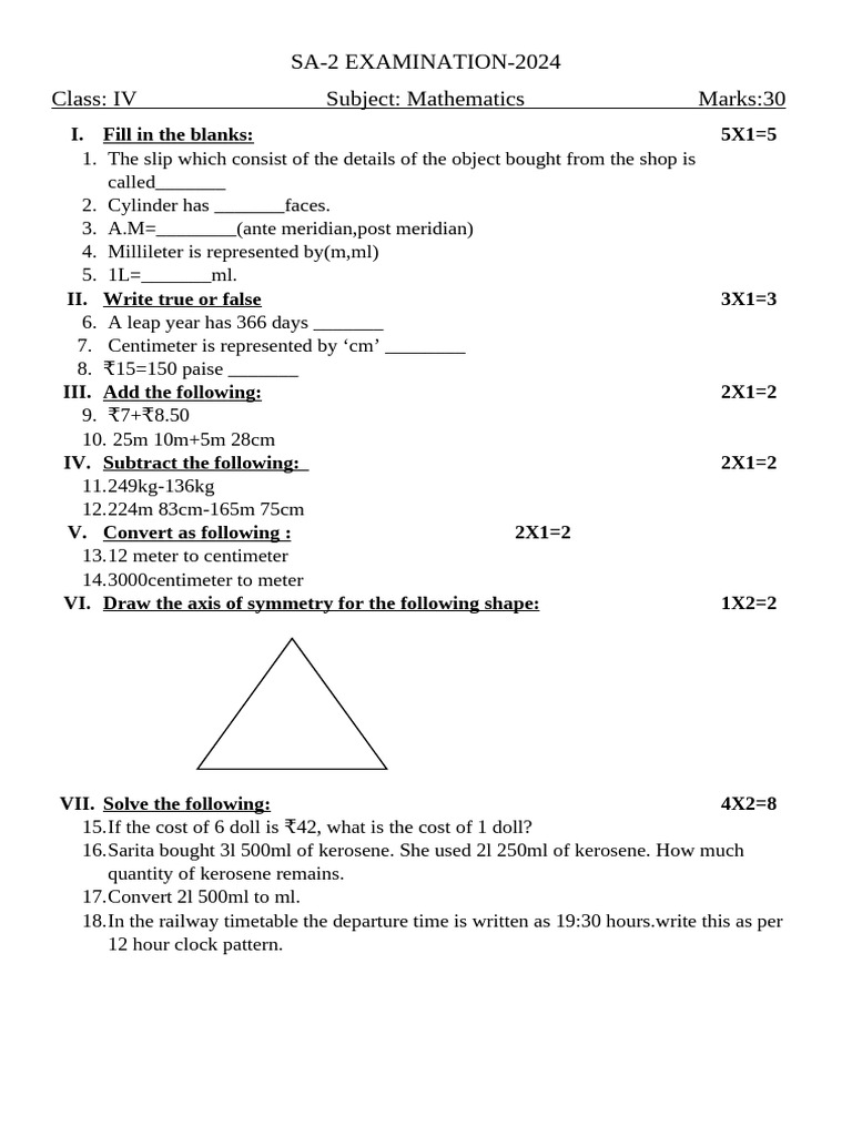 Final Examination EXAMINATION Class 4 | PDF