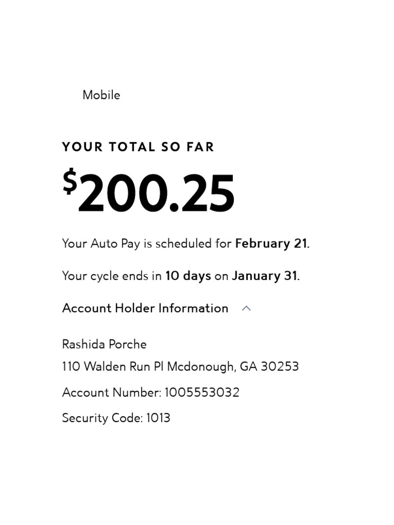 Rashida's Mobile Account Summary | PDF