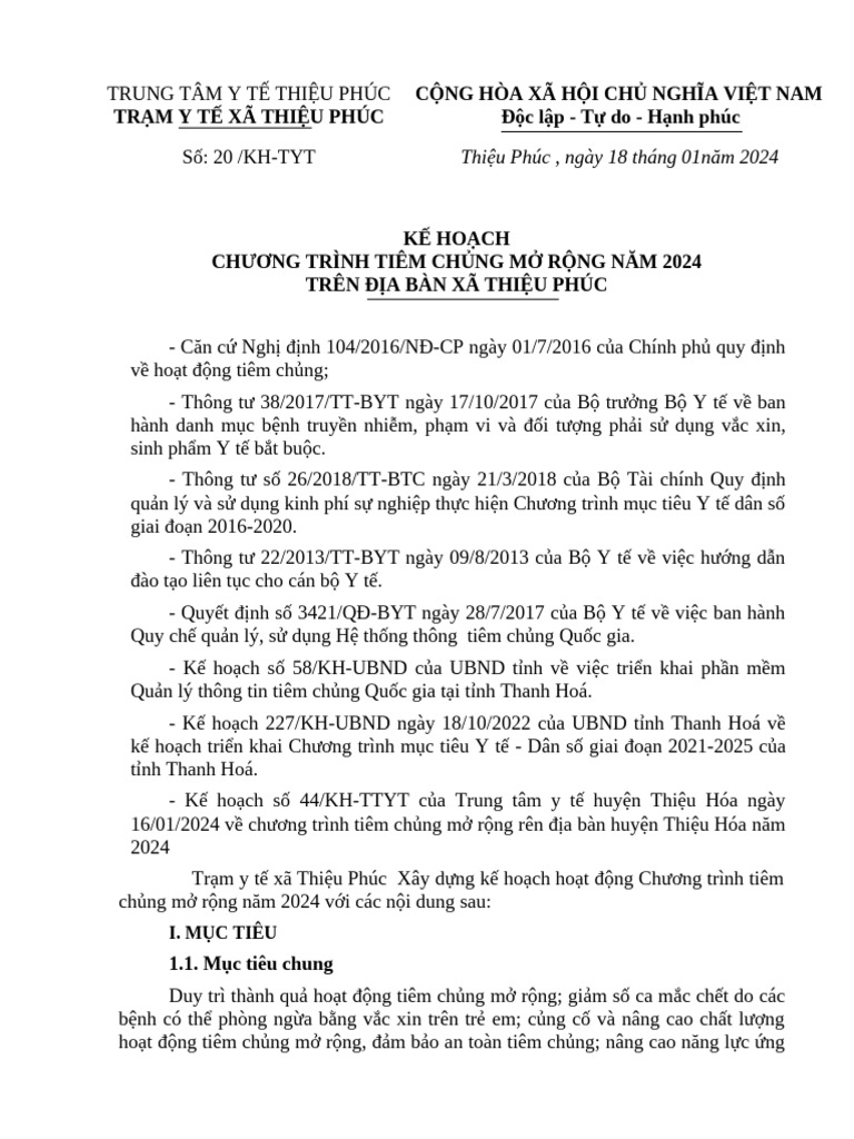 KH Tiêm CH NG M R NG Năm 2024 | PDF