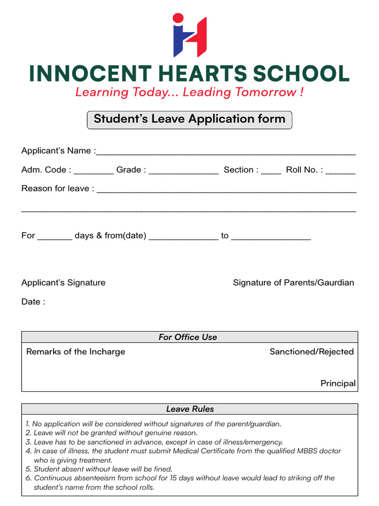 Student Leave Application Form | PDF