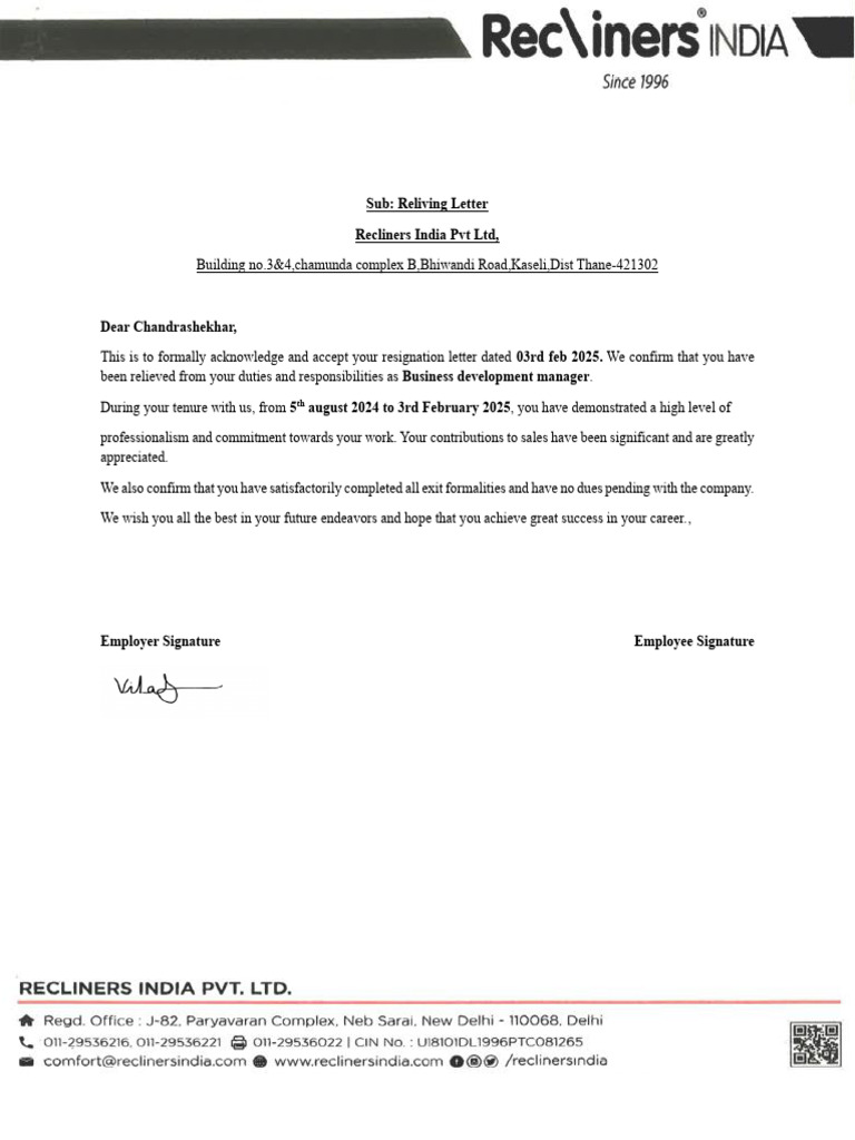 Chandrashekhar RELIVING Letter | PDF