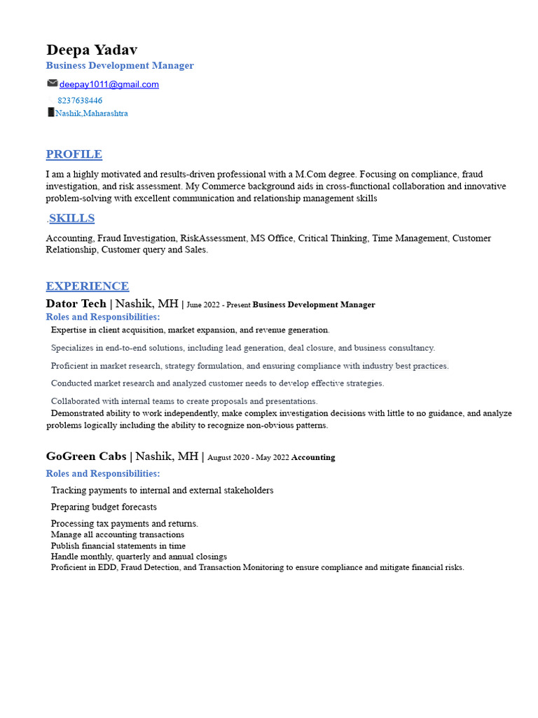 Deepa Yadav M.com - CV | PDF | Economies | Business
