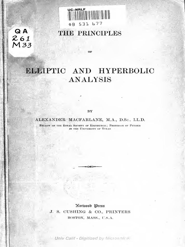 Elliptic and Hyperbolic Analysis.(MacFarlane) | PDF | Elementary ...