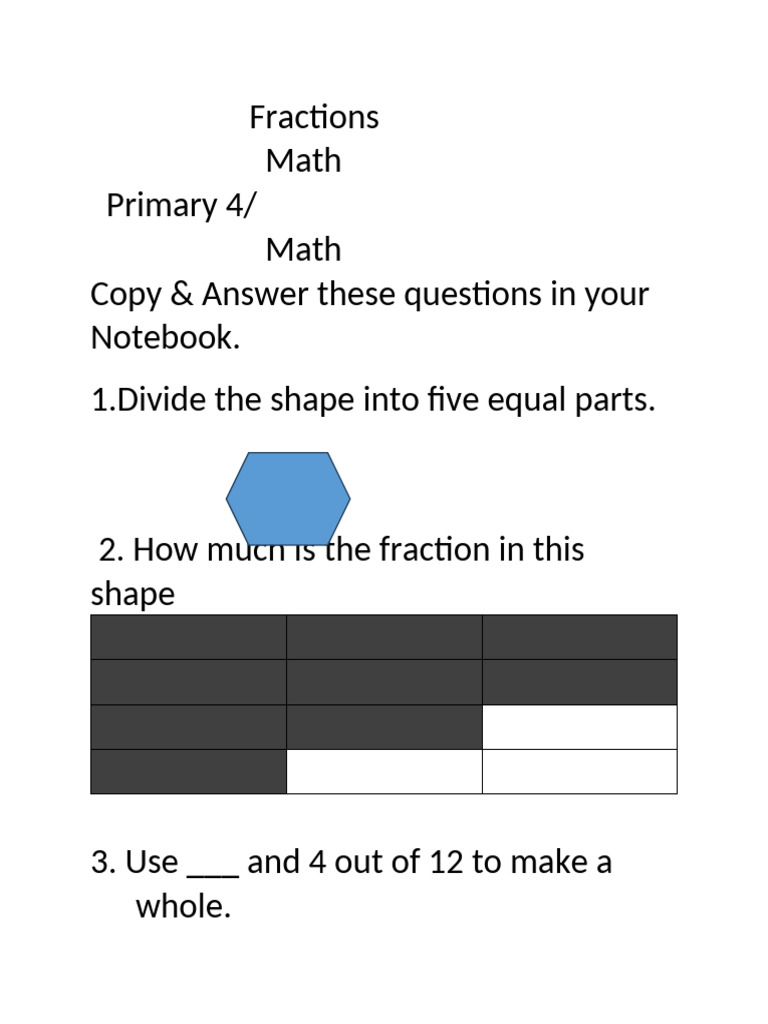 Primary 4 Fractions Worksheet | PDF