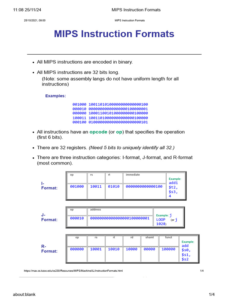 MIPS Instruction Formats | PDF | Office Equipment | Integrated Circuit