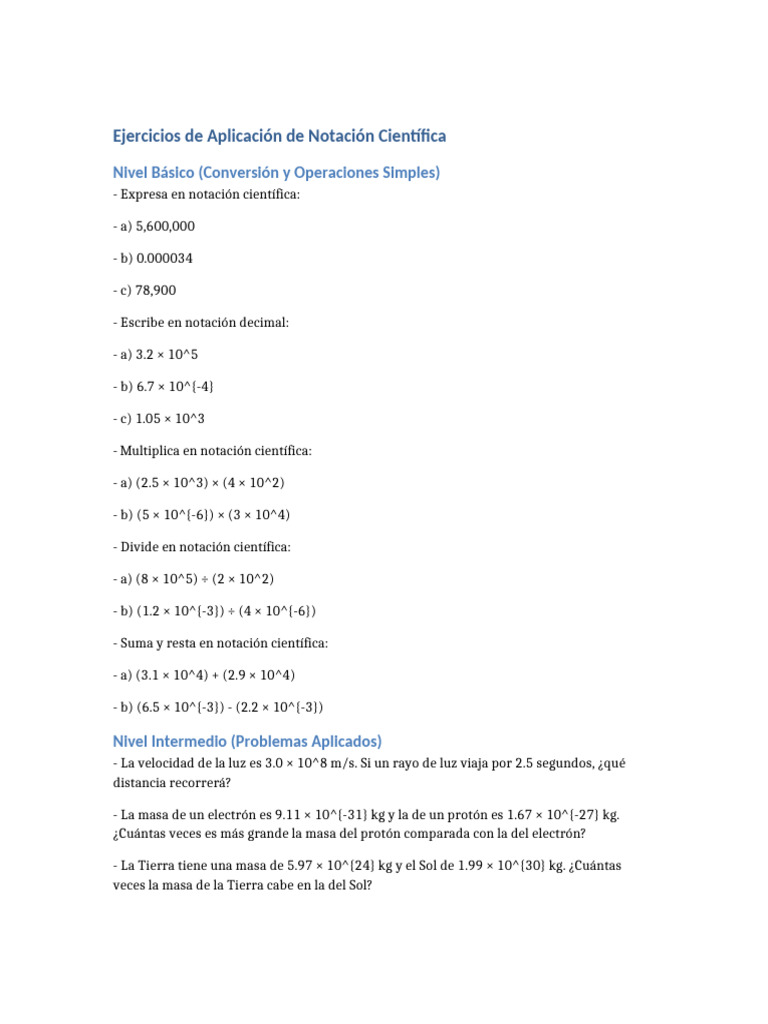 Ejercicios de Notación Científica | PDF