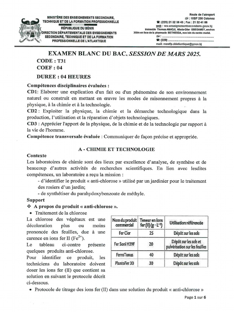 Epreuves Bac Blanc Atlantique 2025 | PDF