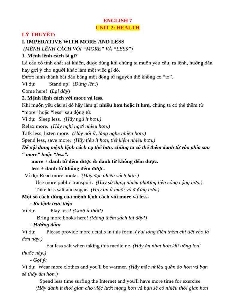 BTTHCS TA7 Unit 2 | PDF