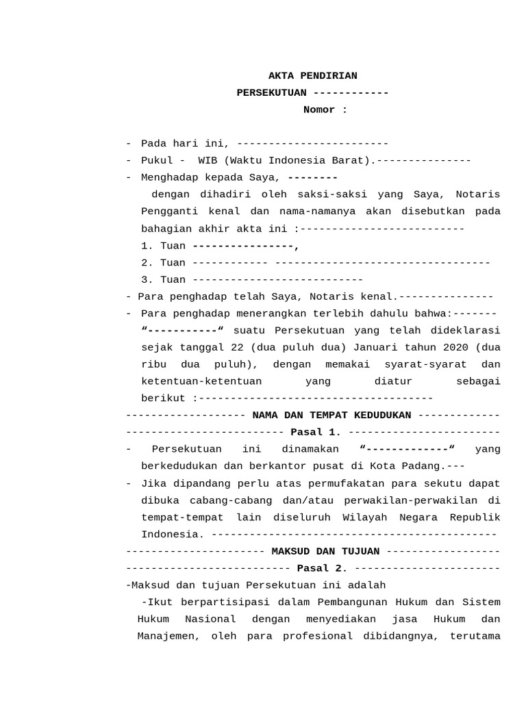 Akta Pendirian Persekutuan Firma Blank | PDF
