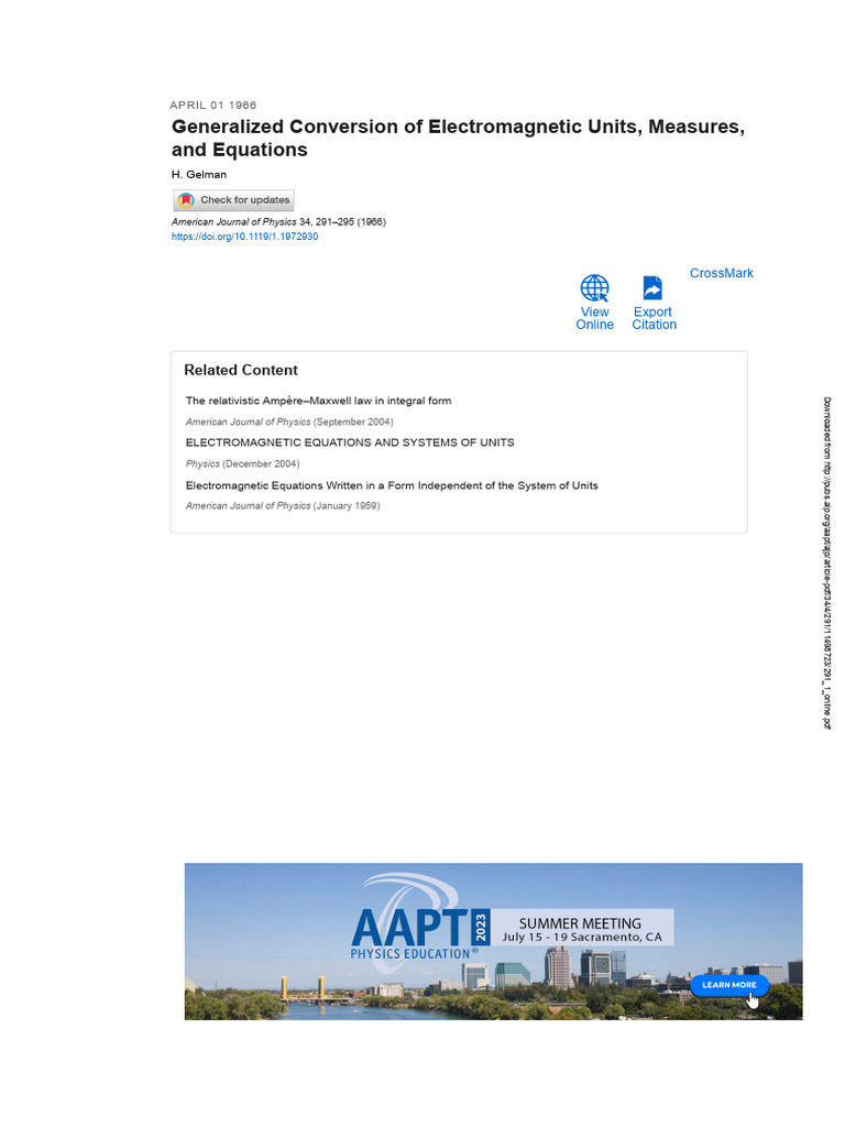 Generalized Conversion of Electromagnetic Units, Measures, (Gelman) | PDF