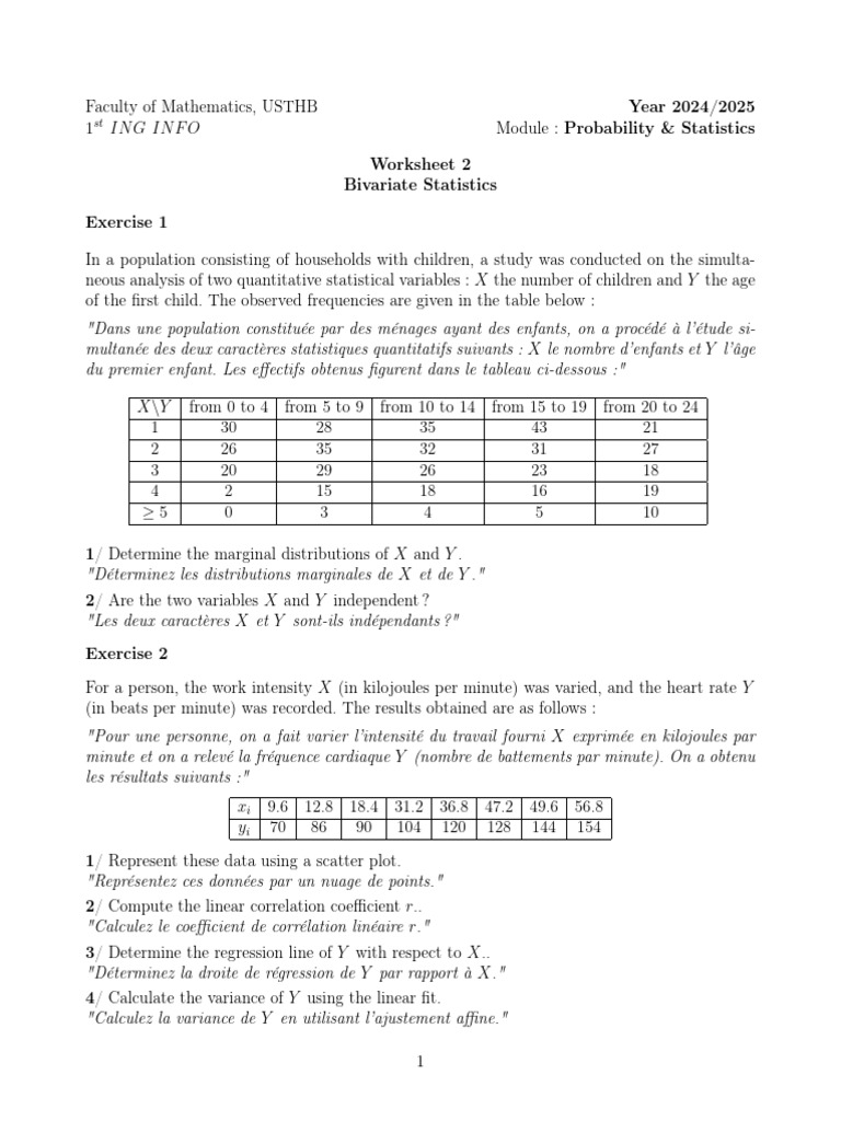Worksheet 2 (Bivariate Statistics) | PDF | Ajustement affine ...