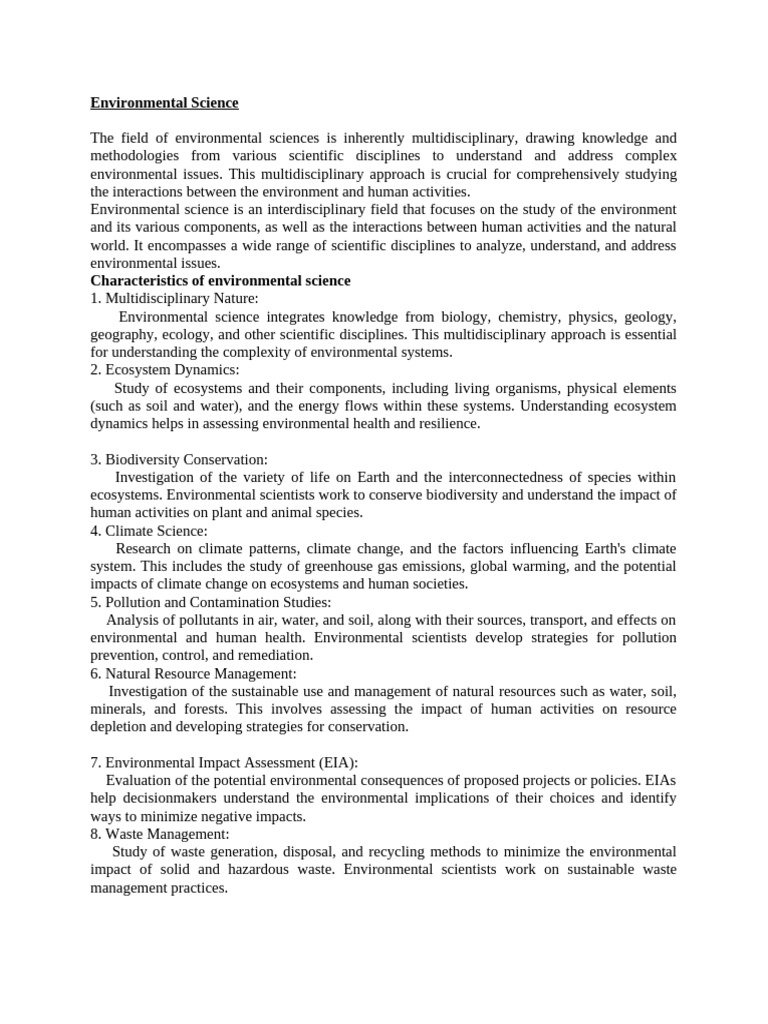 The Field of Environmental Sciences Is Inherently Multidisciplinary ...