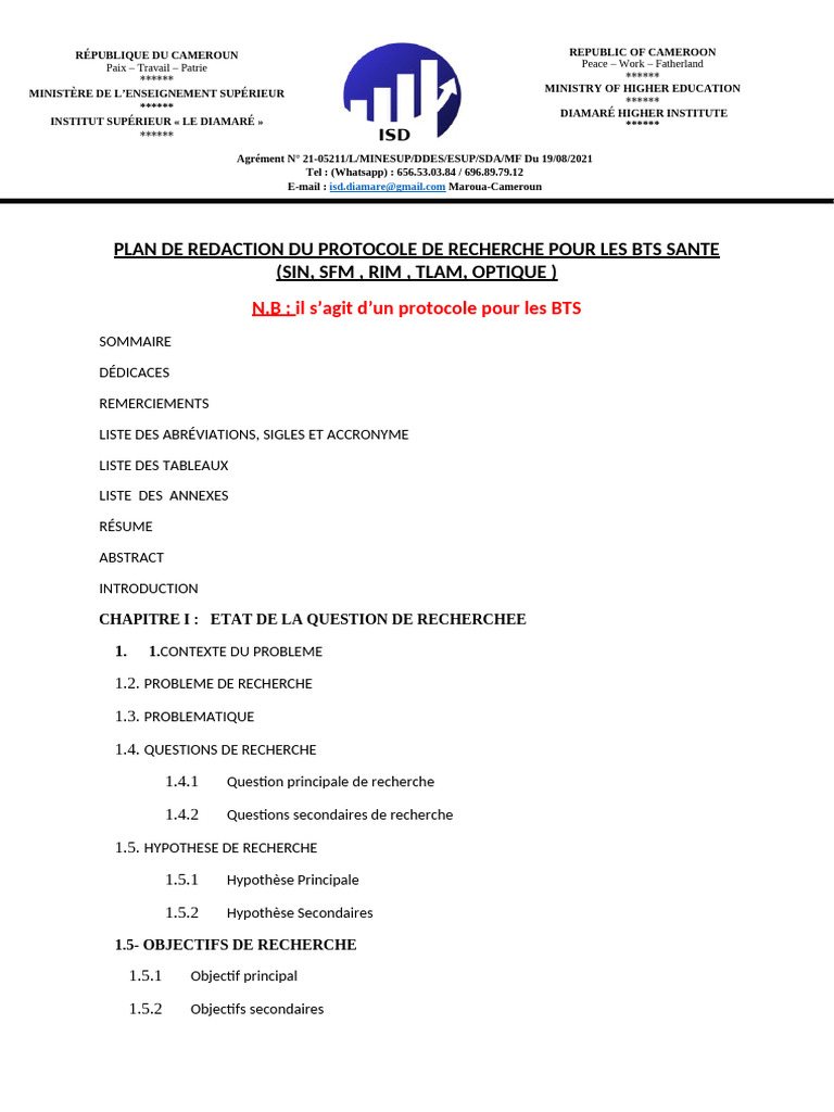Plan de Redaction Du Protocole Pour Les BTS | PDF | Demande | Méthode scientifique