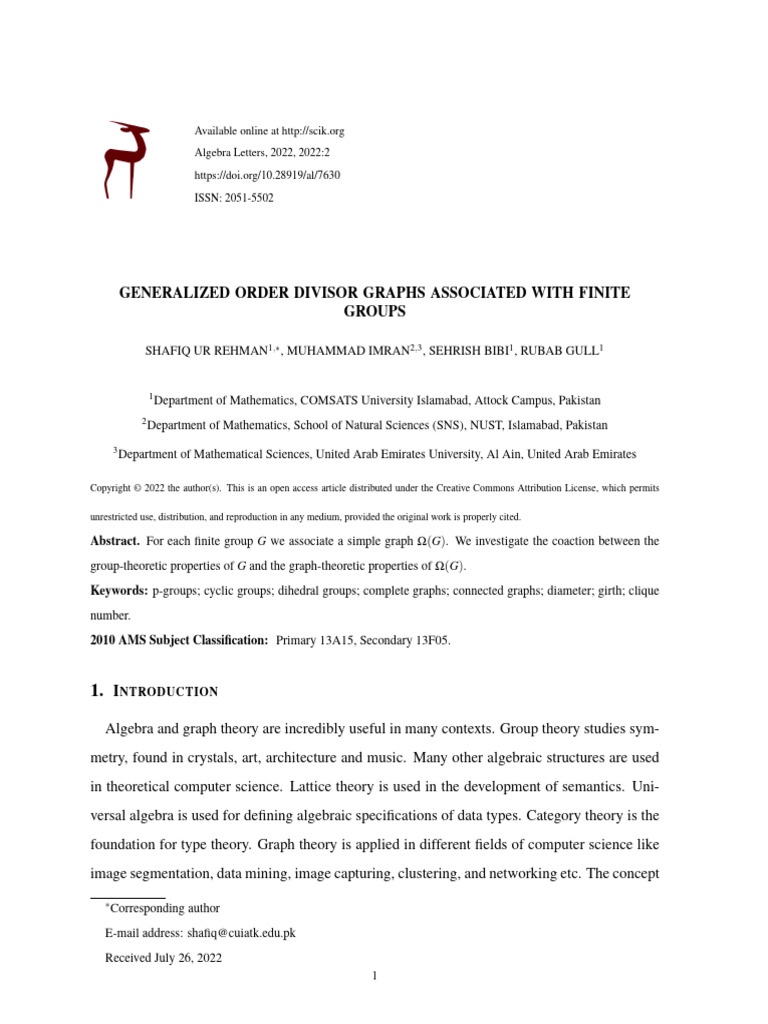 Generalized Order Divisor Graphs Associated With Finite Groups | PDF | Group (Mathematics ...