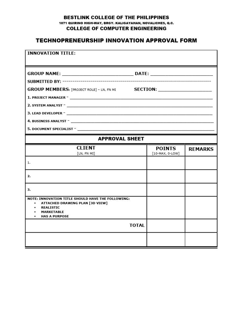 TECHNO Innovation Approval Form (Explained) | PDF