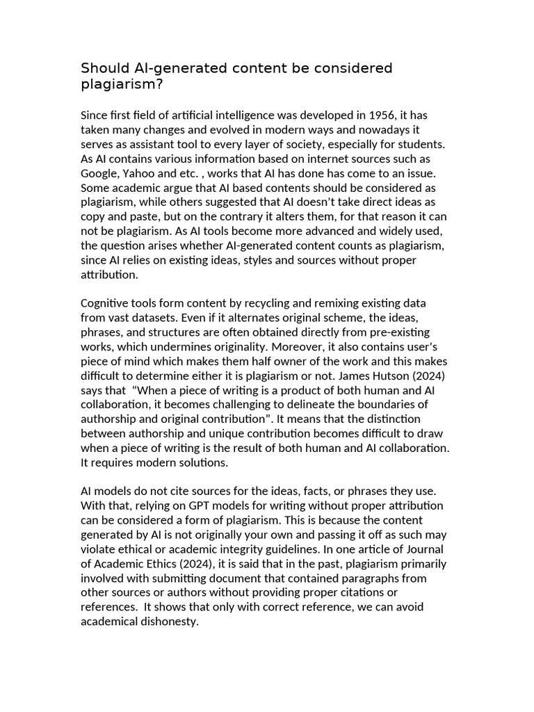 Should AI-generated Content Be Considered Plagiarism | PDF | Plagiarism ...