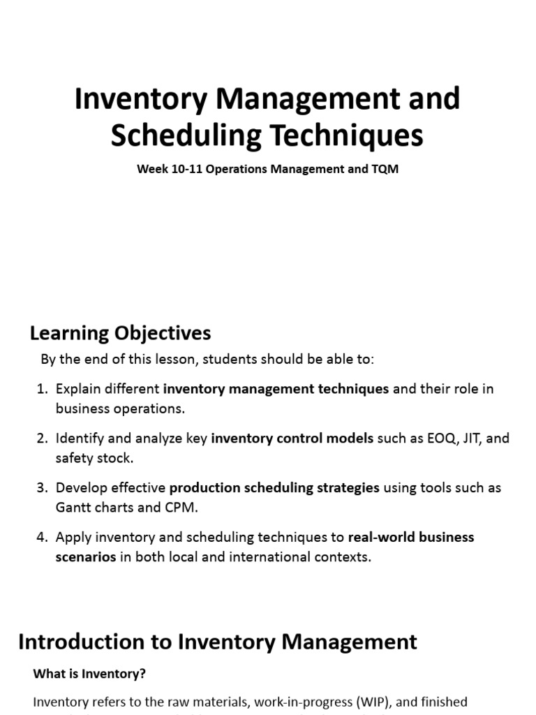 Inventory Management and Scheduling Techniques | PDF | Inventory | Lean Manufacturing