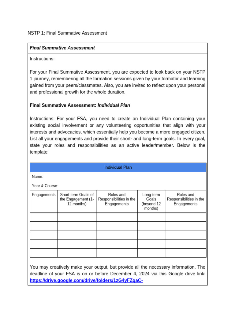 NSTP 1 - Final Summative Assessment | PDF | Learning | Cognition