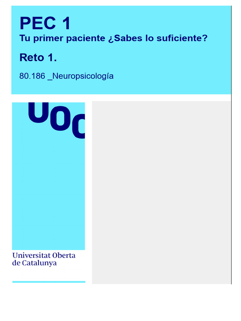 80.186 PEC1 Neuropsicología Enunciado | PDF | Neuropsicología | Memoria