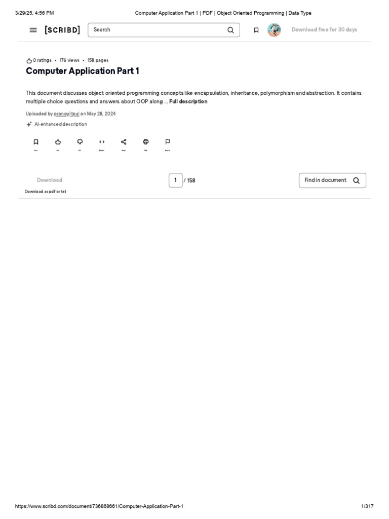 Computer Application Part 1 Pdf Object Oriented Programming Data Type Pdf Object 1625