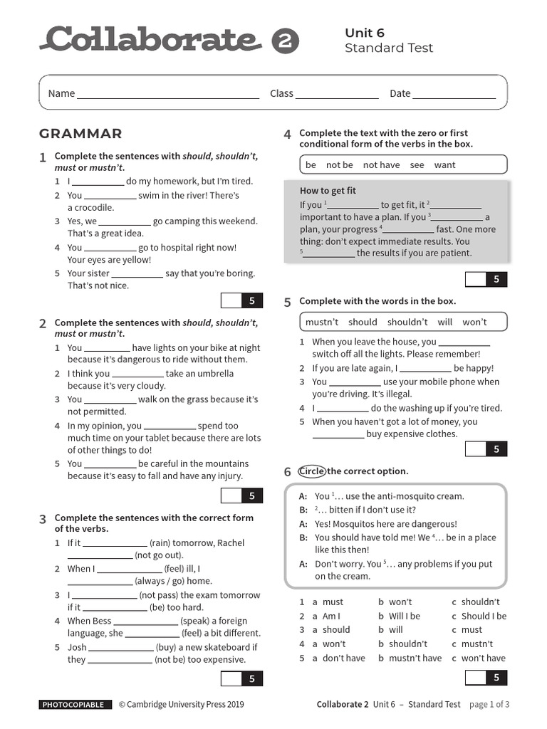 Unit06 Colla 2 - StandardTest - Without - Answers | PDF