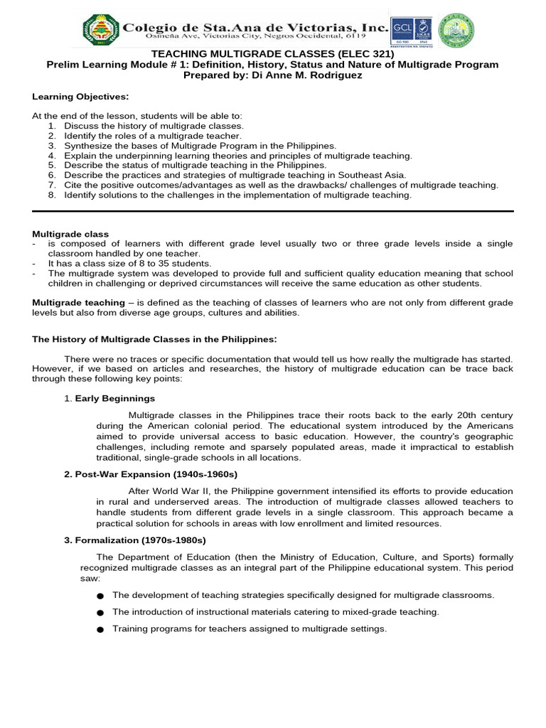 Elec 321 - Prelim Learning Module # 1 - History, Status and Nature of ...