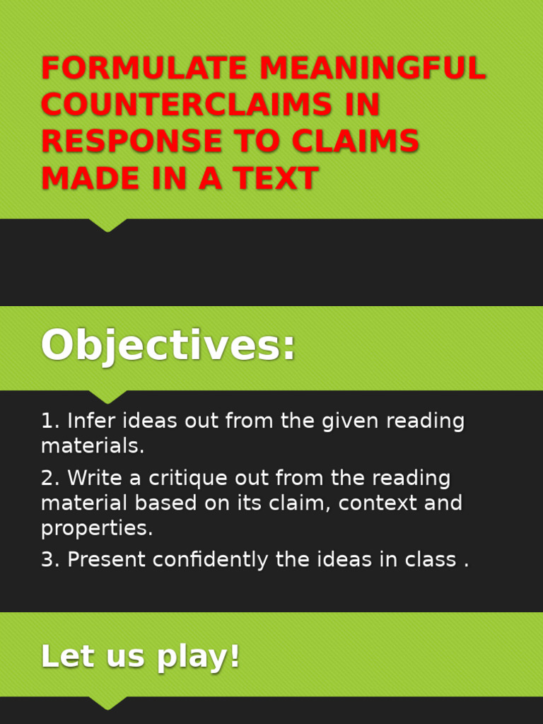 Formulate Meaningful Counterclaims in Response to Claims Made | PDF