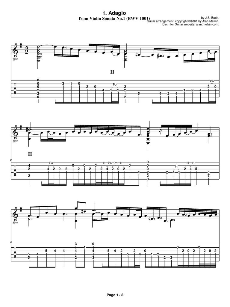 Adagio-Fugue-Siciliana BWV 1001 TAB (Bach-Melvin) | PDF | Johann ...