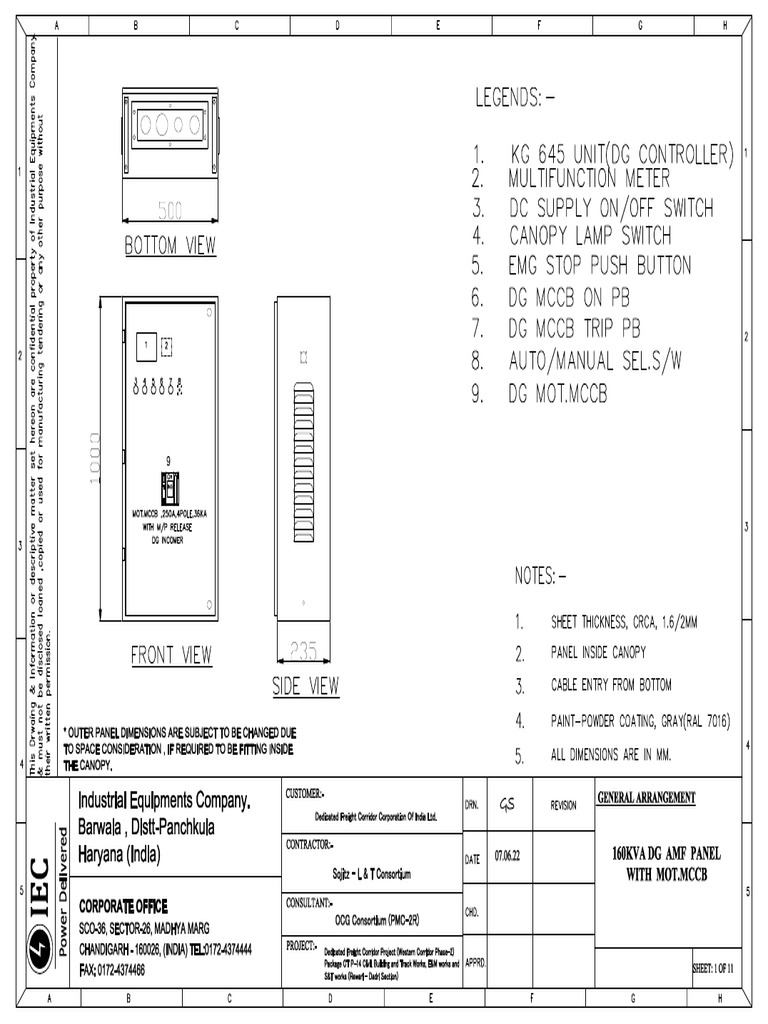 160kva 3ph Spl Amf Panel With Mot.mccb -Dwg(22!7!22) With Rev Ga. | PDF