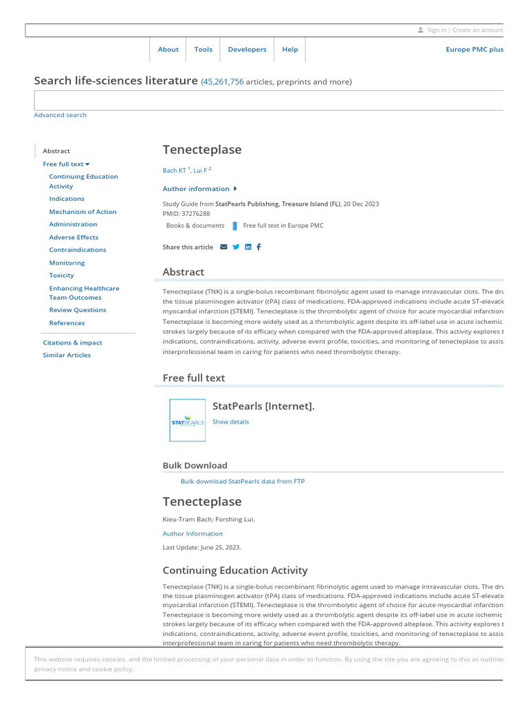 Tenecteplase: Indications and Use | PDF | Percutaneous Coronary ...