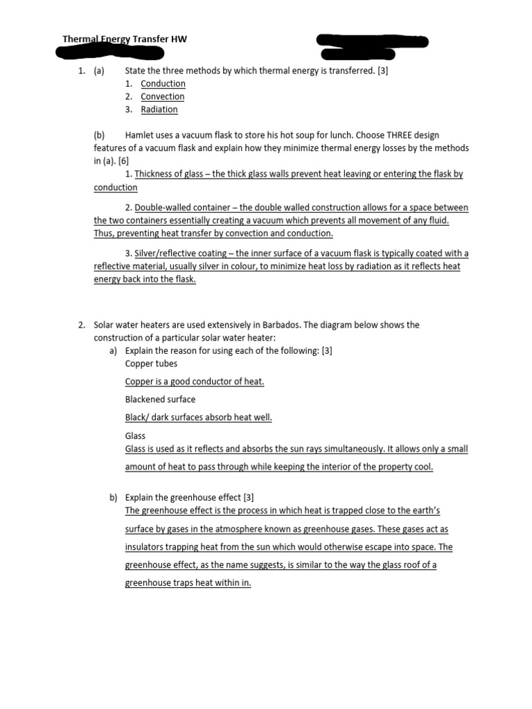 Thermal Energy Transfer HW Worksheet | PDF | Greenhouse Effect ...