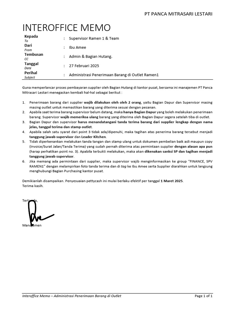 Interoffice Memo - PML - 27022025 | PDF