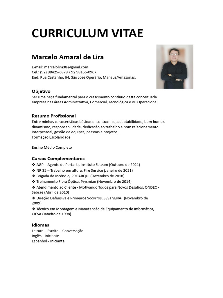 NOVO CURRICULUM VITAE MARCELO AMARAL DE LIRA | PDF | Rede de computadores
