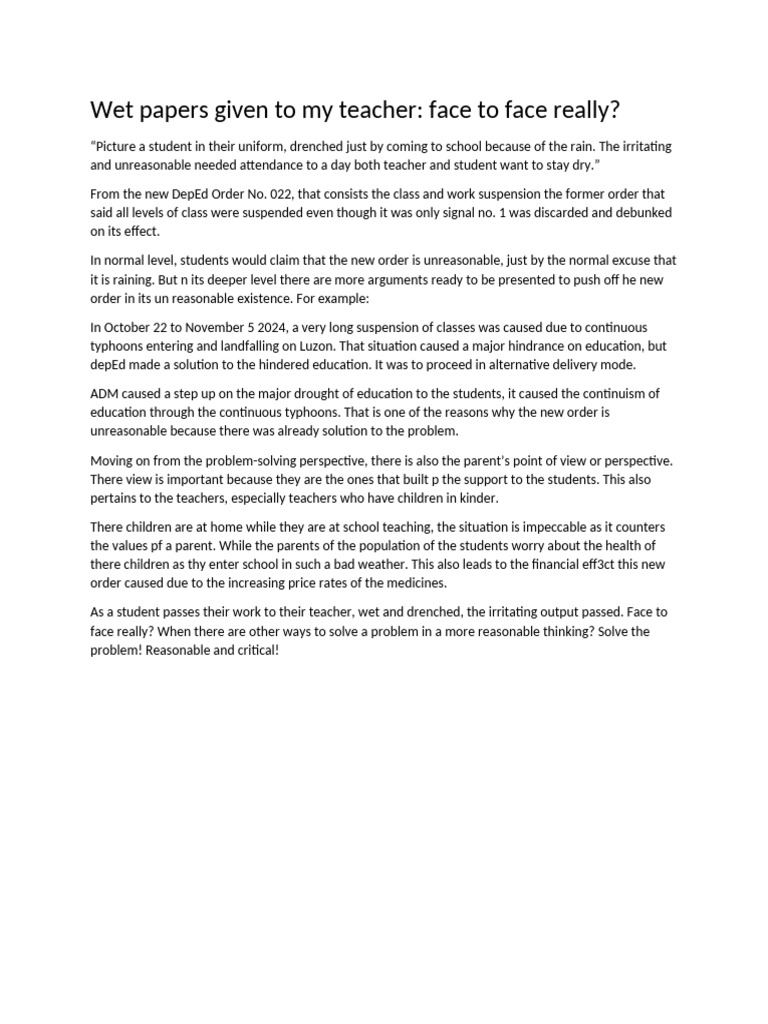 Wet Papers Given to My Teacher | PDF