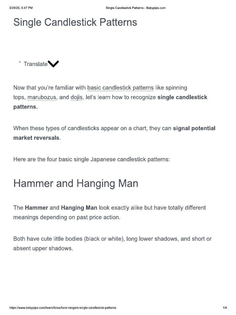 Single Candlestick Patterns | PDF