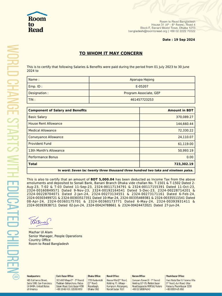 Aparupa Hajong - Taxcertificate - 2024 | PDF | Payments | Bangladesh
