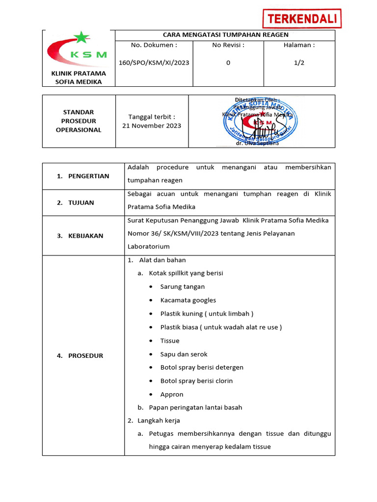 SOP CARA MENGATASI TUMPAHAN REAGEN - Copy-1 | PDF