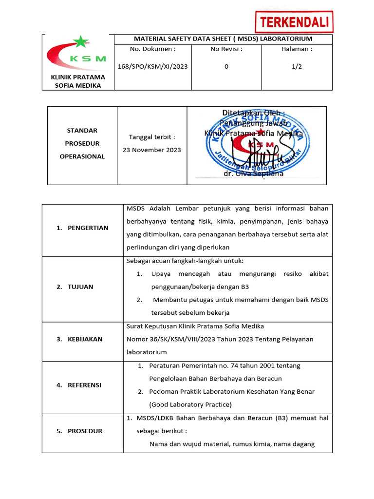 MSDS Laboratorium Klinik Pratama | PDF