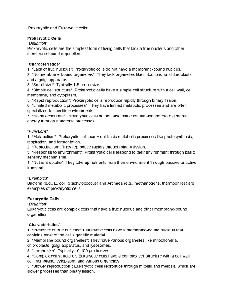 Prokaryotic vs Eukaryotic Cells Explained | PDF | Cell (Biology ...