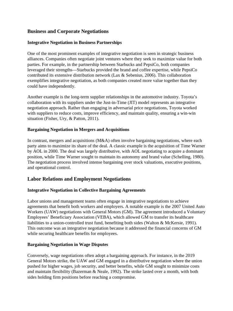 Real-World Integrative Negotiation Examples | PDF | Negotiation ...
