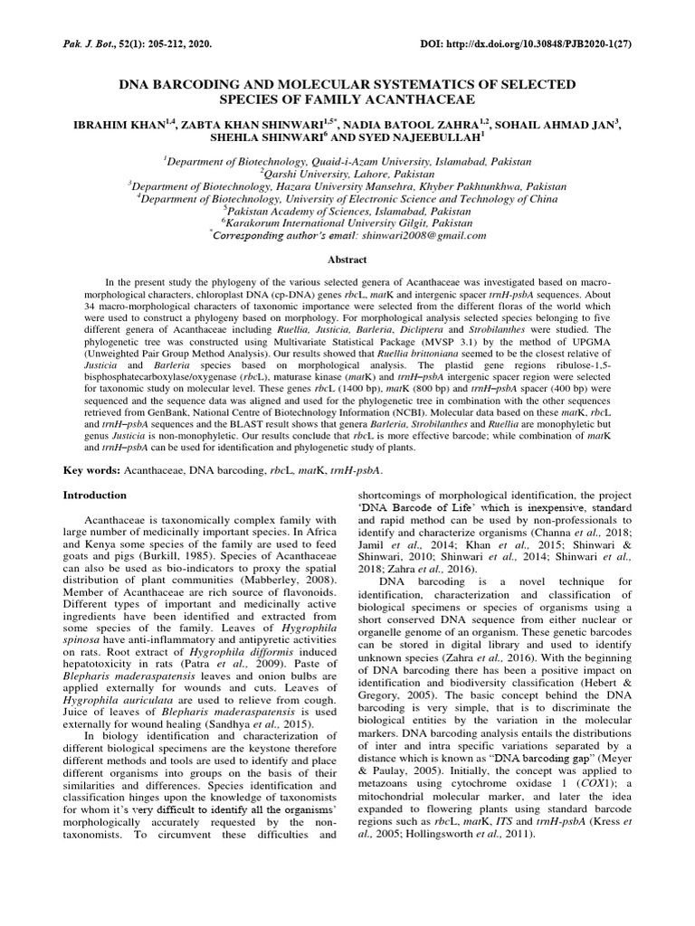 DNA Barcoding and Molecular Systematics | PDF | Polymerase Chain Reaction | Molecular Phylogenetics