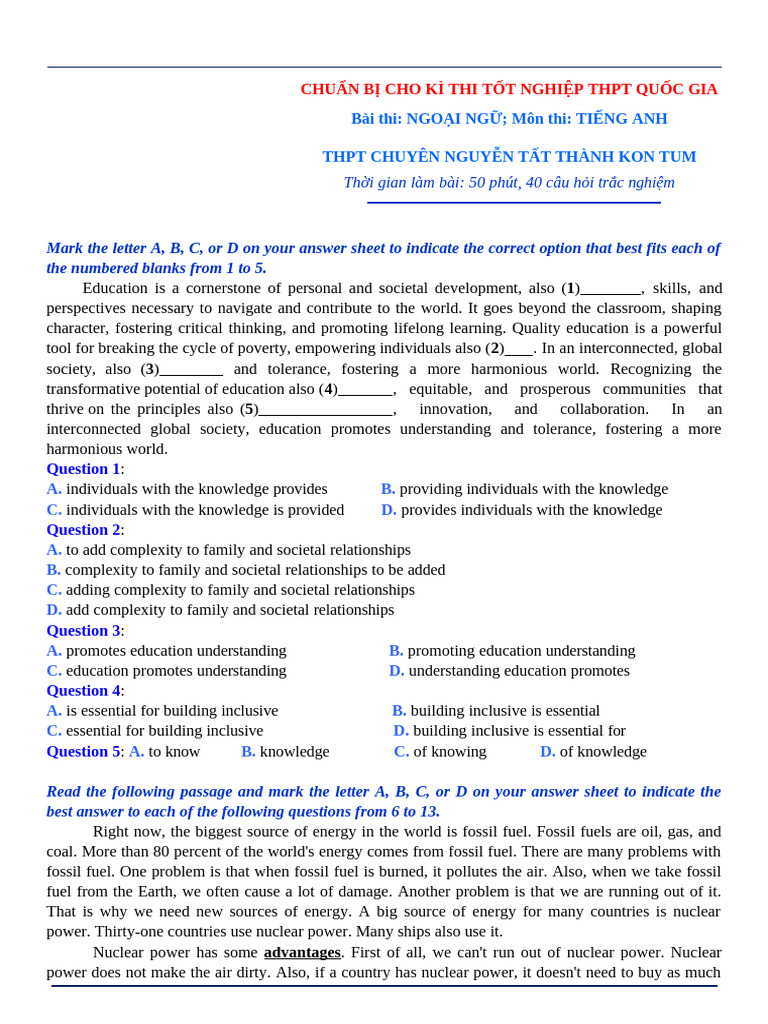 (TC2025.09) Đề thi thử THPT 2025 - THPT Chuyên Nguyễn Tất Thành - Kon ...